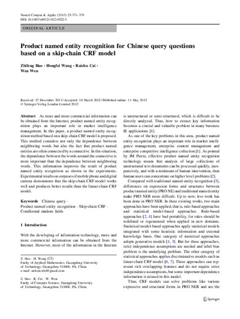 Pdf Product Named Entity Recognition For Chinese Query Questions