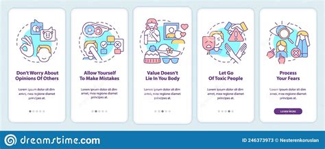 Steps To Self Love Onboarding Mobile App Screen Stock Vector