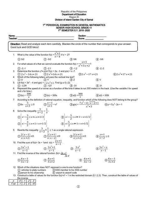 Genmath 1st Q E S H Sy 2019 2020 1 Pdf Function Mathematics Logarithm
