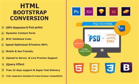 Convert Psd Sketch Xd To Html Bootstrap 4 Responsive By Easinwebpro