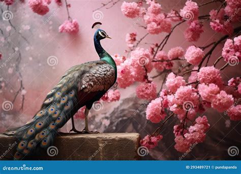 Peacock On Sakura Background Stock Image Image Of Garden Leaf 293489721