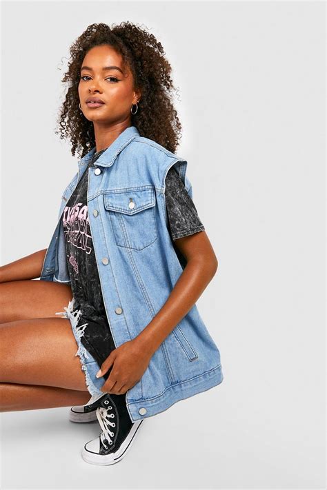 Tall Oversized Cargo Denim Gilet Boohoo Uk