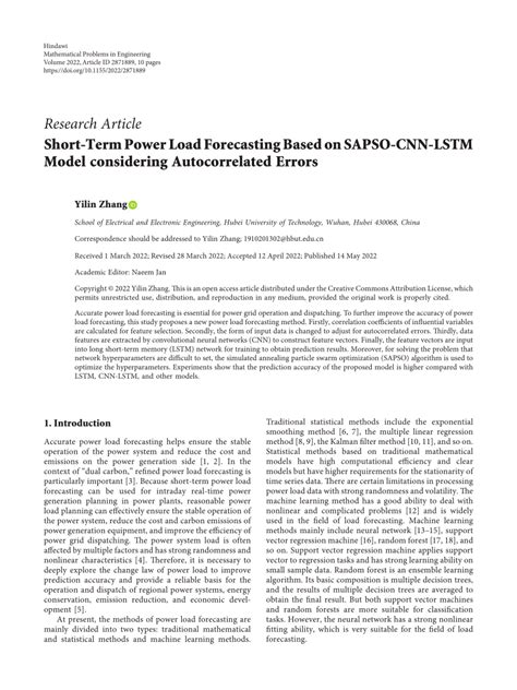 Pdf Short Term Power Load Forecasting Based On Sapso Cnn Lstm Model Considering Autocorrelated