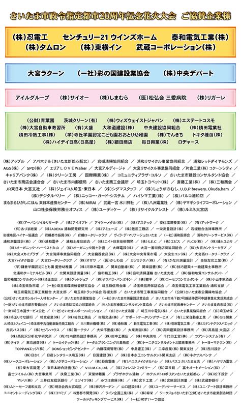 さいたま市政令指定都市20周年記念花火大会 協賛企業