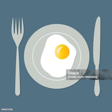 튀긴 계란 플레이트입니다 포크와 나이프 아침 식사 벡터 일러스트입니다 건강한 생활방식에 대한 스톡 벡터 아트 및 기타 이미지 건강한 생활방식 건강한 식생활 계란