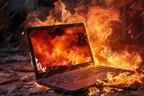 Premium Photo A Laptop Computer Placed On A Stack Of Burning Firewood