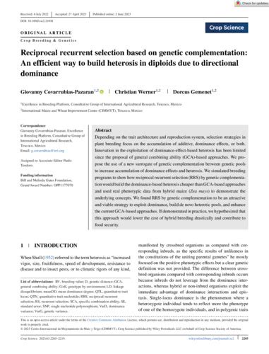 Reciprocal Recurrent Selection Based On Genetic Complementation An