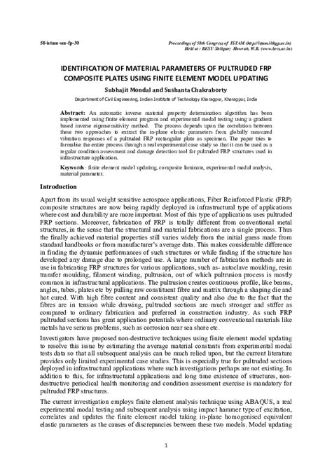 Pdf Identification Of Material Parameters Of Pultruded Frp Composite Plates Using Finite