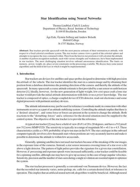 Star Identification Using Neural Networks Pdf Attitude Control