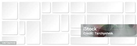 흰색 배경에 그림자가 분리된 빈 종이 배너 집합입니다 접착제 스티커 둥근 모서리라벨 벡터 일러스트레이션 3차원 형태에 대한 스톡