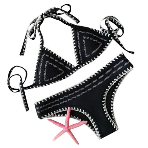 Muxilove Push Up Neoprene Bikini Set Women Sexy Swimsuit Crochet Bikini