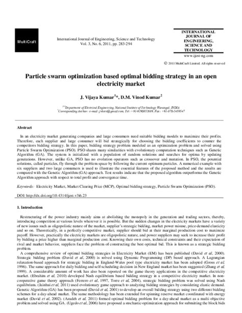 Pdf Particle Swarm Optimization Based Optimal Bidding Strategy In An Open Electricity Market