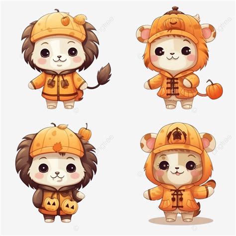 衣装を着たかわいいライオンのハロウィーンキャラクターコレクションイラスト素材透過、pngフリー画像ダウンロード Pngtree