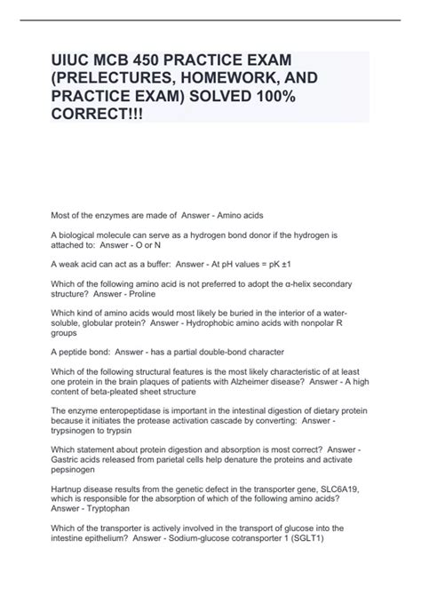 Uiuc Mcb 450 Practice Exam Prelectures Homework And Practice Exam