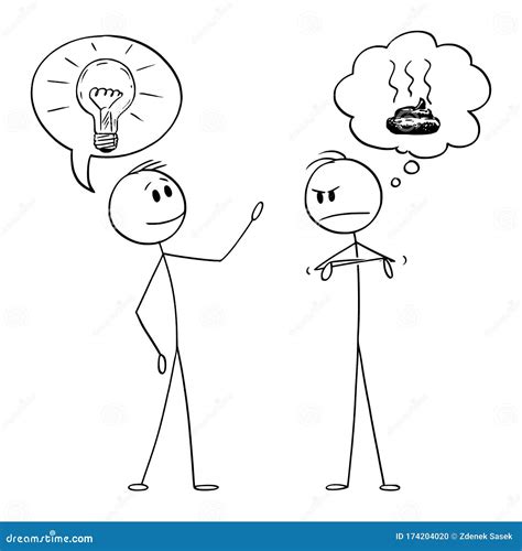 Vector Cartoon Illustration Of Two Men Or Businessmen One With Idea