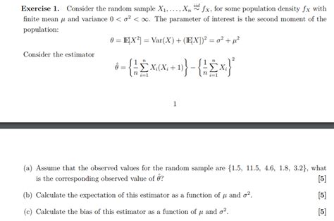 Solved Exercise Consider The Random Sample X Xn Chegg