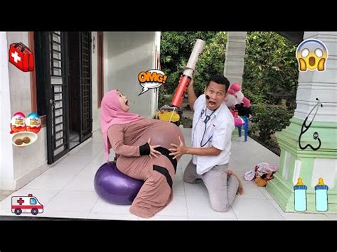 DRAMA 😂 ️🍓 IBU HAMIL SAKIT PERUT MELAHIRKAN BAYI LUCU PAKAI BOLA YOGA ...