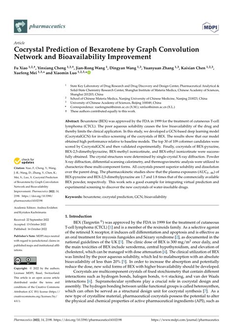 Pdf Cocrystal Prediction Of Bexarotene By Graph Convolution Network And Bioavailability