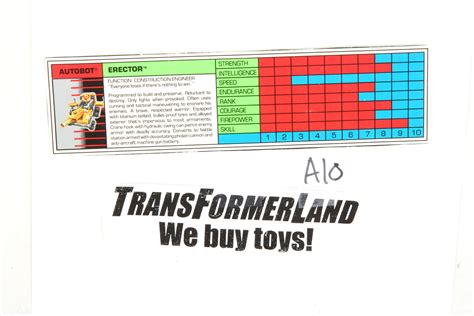 Transformers® G1 Erector Tech Specs Or Stats Card Sku 329770