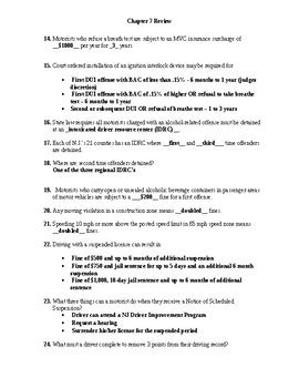 NJ Driver Ed Chapter 7 Review WITH Answers And Word Bank By Kevin Brown