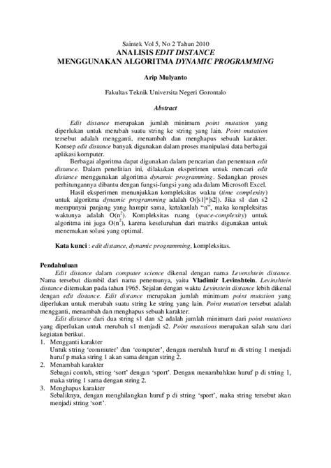 Pdf Analisis Edit Distance Menggunakan Algoritma Dynamic Programming