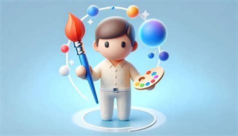 3D Flat Icon Person With Magic Paintbrush And Floating Color Palettes