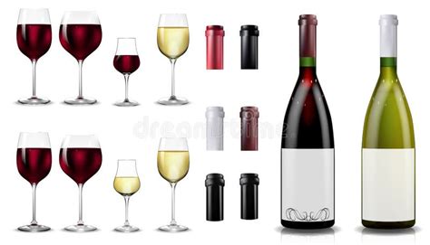 Red And White Wine Bottles And Glasses Realistic Mockup Stock Vector