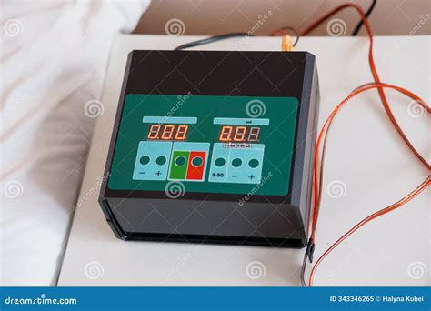 Digital Display Device With Dual Readouts And Control Buttons On A Minimalist Surface Stock