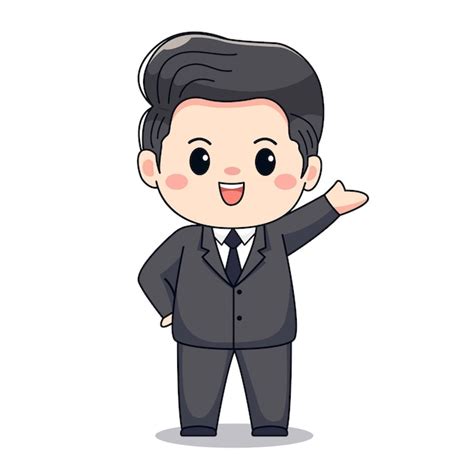 사업가의 그림 귀여운 가와이이 꼬마 캐릭터 디자인 프리미엄 벡터
