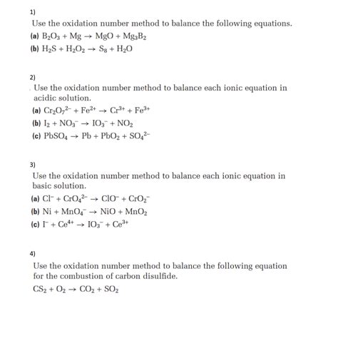 Solved Use The Oxidation Number Method To Balance The Chegg