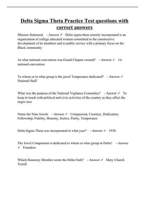 delta sigma theta practice test questions with correct answers delta
