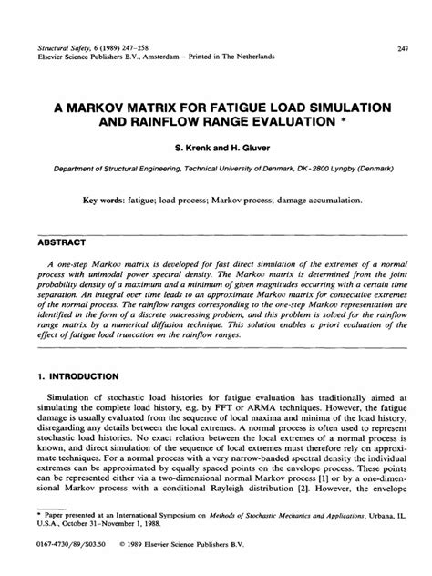 A Markov Matrix For Fatigue Load Simulation Krenk1989 Pdf Stochastic Process Maxima And Minima