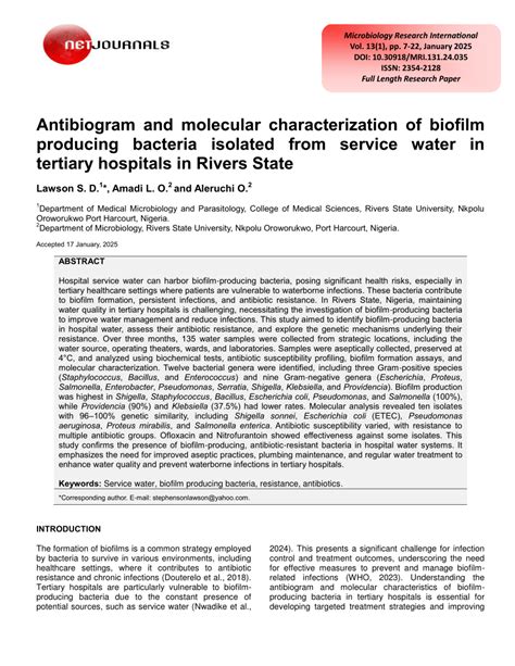 Pdf Antibiogram And Molecular Characterization Of Biofilm Producing