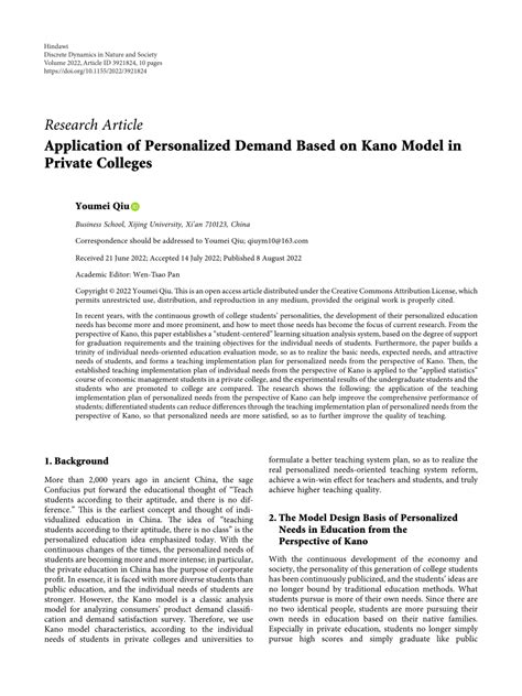 Pdf Application Of Personalized Demand Based On Kano Model In Private Colleges