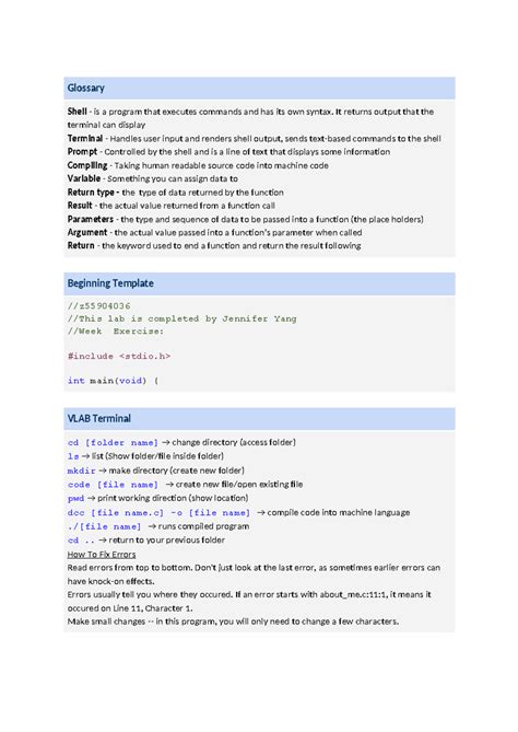 Comp1511 Note Summary Notes Glossary Shell Is A Program That