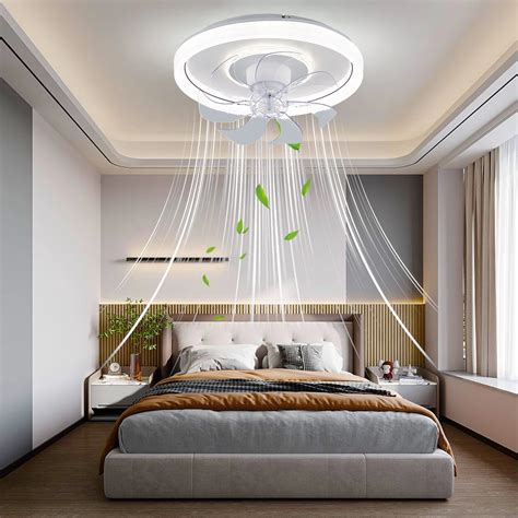 현대적인 천장 선풍기와 Led 조명이 있는 아이라란 Led 리모컨 선풍기 360도 회전 선풍기 블레이드 내부 조명 가정용 및 장식용 핸드폰닷컴