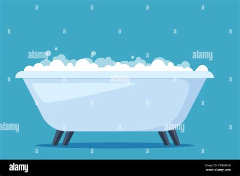 White Bathtub In Bathroom Vintage Bath And Soap Foam Bubbles Vector