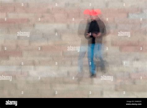 Abstract Of A Man Walking Down Stone Steps Captured Using Icm