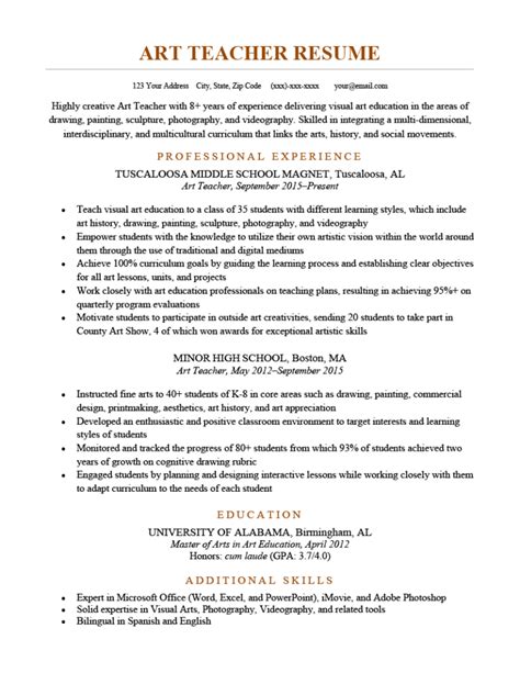 Art Teacher Resume Sample