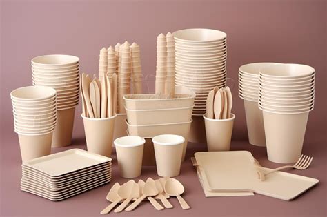 Arrangement Of Different Disposable Or Eco Friendly Tableware Premium Ai Generated Image