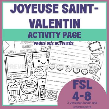 Jour De La St Valentin French Valentine Activity Core FSL 4 8 Junior F I