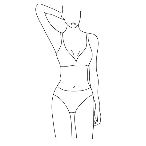 Vector Beautiful Women Body Illustration Minimalist Linear Female Figure Abstract Lingerie