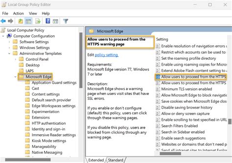 ensure allow users to proceed from the warning page is set to
