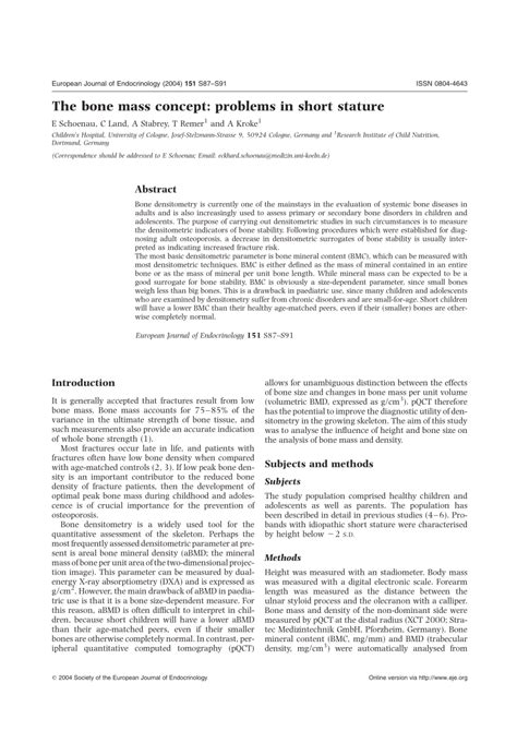 Pdf The Bone Mass Concept Problems In Short Stature