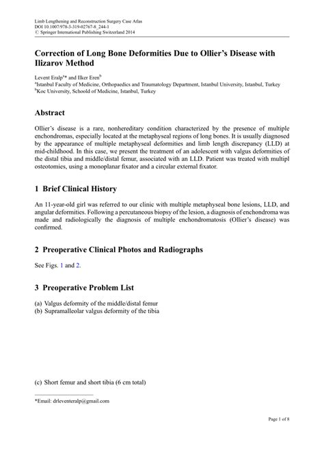 Pdf Case 62 Correction Of Long Bone Deformities Due To Olliers