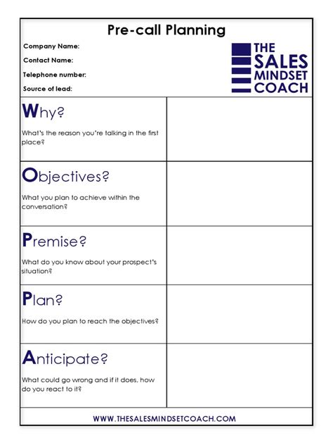Pre Call Planning Template Pdf Worksheets Library