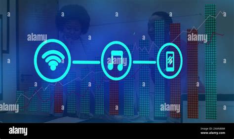 Image Of Icons And Data Processing Over Diverse Businesswomen Global Computing And Data