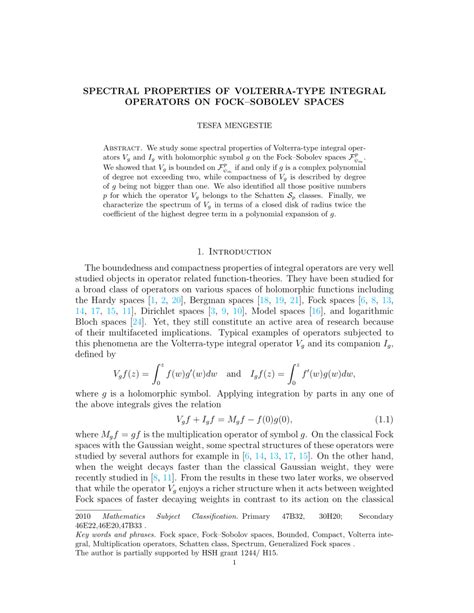Pdf Spectral Properties Of Volteraa Type Integral Operators On Fock Sobolev Spaces