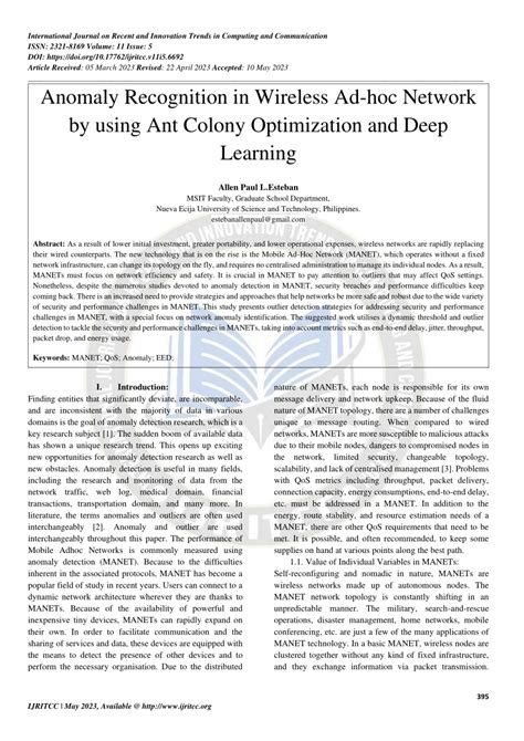 Pdf Anomaly Recognition In Wireless Ad Hoc Network By Using Ant