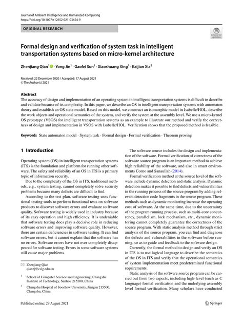 Pdf Formal Design And Verification Of System Task In Intelligent Transportation Systems Based